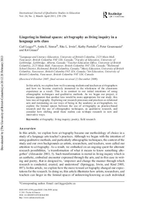 Pdf Lingering In Liminal Spaces Artography As Living Inquiry In A