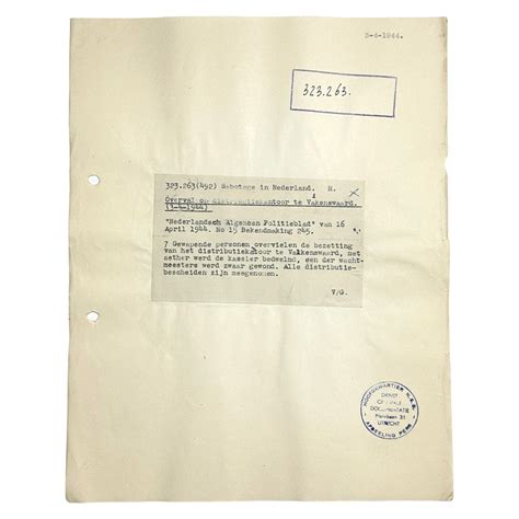 Original Wwii Dutch Nsb Document Regarding A Resistance Action In