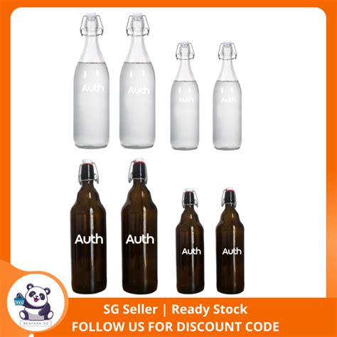 Bundle Of 4 Auth Flip Top Glass Bottle 1 Liter 500ml Swing Top