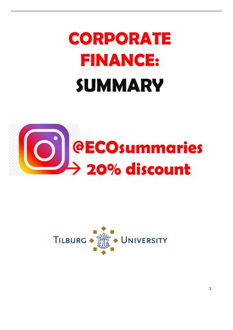 Corporate Finance Summary Tilburg University Iba Corporate