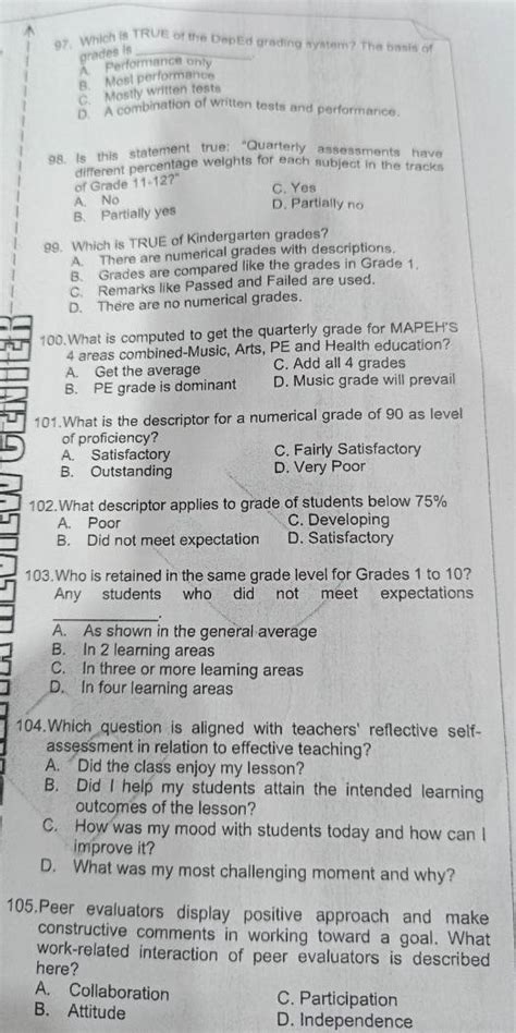 Solved Which Is True Of The Deped Grading System The Basis Of Grades Is Performance Only B