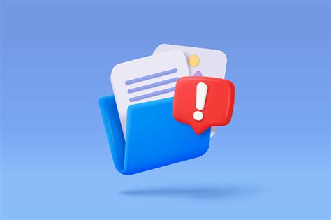 관리 멀티미디어 파일용 3d 폴더 및 용지 프로젝트 계획에 대한 문서 파일 작업 진입 없음 문제 실패 경고 이미지 및 비디오 문서 폴더입니다 3d 아이콘 벡터 렌더링 그림