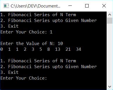 C Program To Print The Fibonacci Series