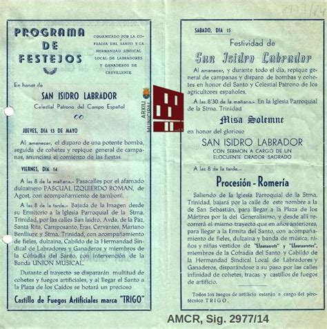 El Programa De Festejos De Las Fiestas De San Isidro Labrador De 1965