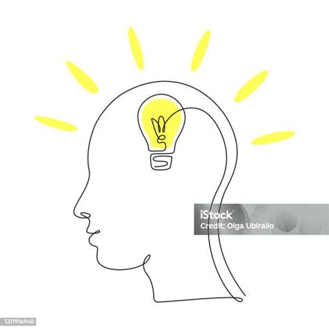 Bola Lampu Di Kepala Dalam Satu Gambar Baris Tunggal Untuk Logo Lambang