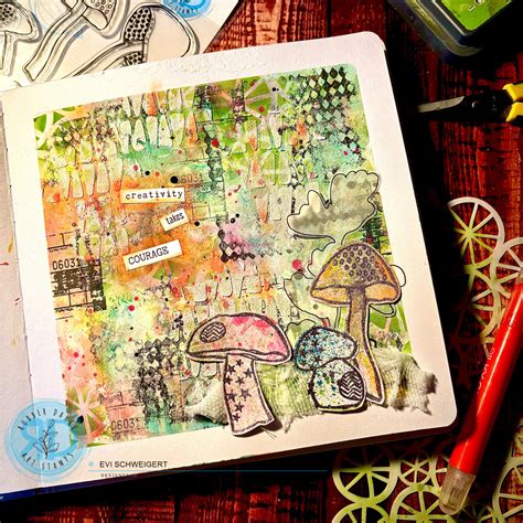 Art Journal Tutorial With Textured Mushrooms Rubber Dance Art Stamps Blog
