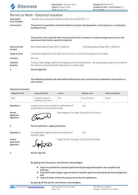 Electrical Isolation Permit Template Use This Template For Free Now