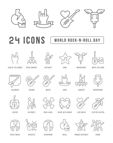 Iconos De Línea Vectorial Del Día Mundial Del Rock N Roll 10562636