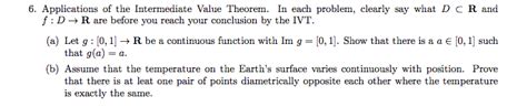 Solved Applications Of The Intermediate Value Theorem In Chegg