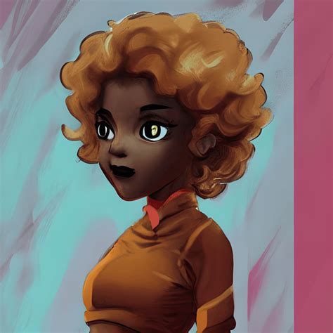 A Little Black Cartoon Girl With Golden Curly Hair In The Style Of