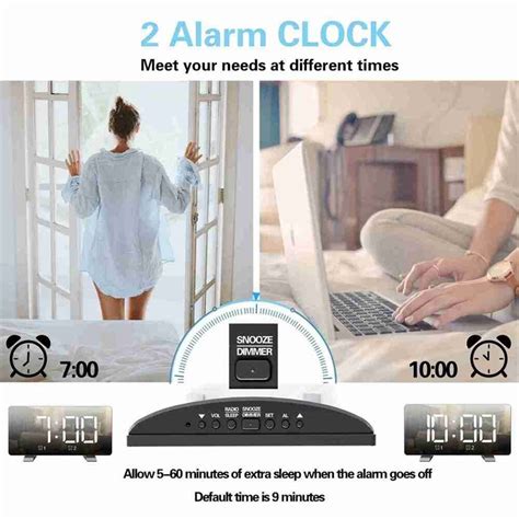 Digital Led Alarm Clock Mirror Multifunction Snooz Grandado