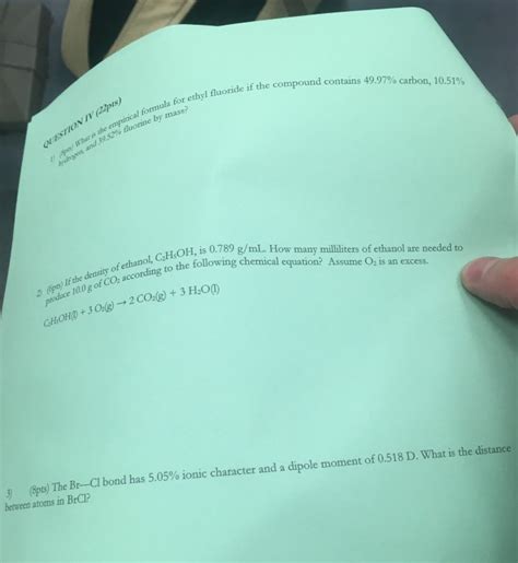 Solved Ethyl Fluoride If The Compound Contains 49 97