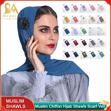 Muslim Chiffon Hijab Shawls Scarf Women Solid Color Head Wraps Women Hijabs Scarves Ladies ...
