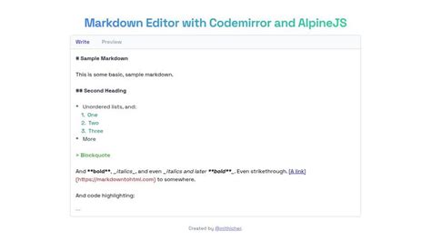 Markdown Editor With Codemirror And Alpinejs