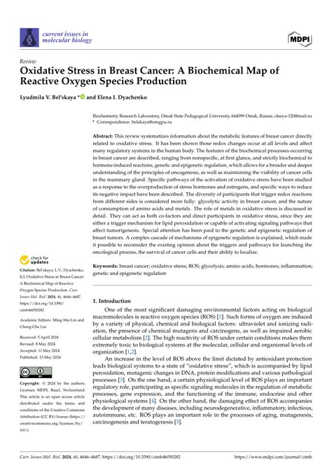 Pdf Oxidative Stress In Breast Cancer A Biochemical Map Of Reactive