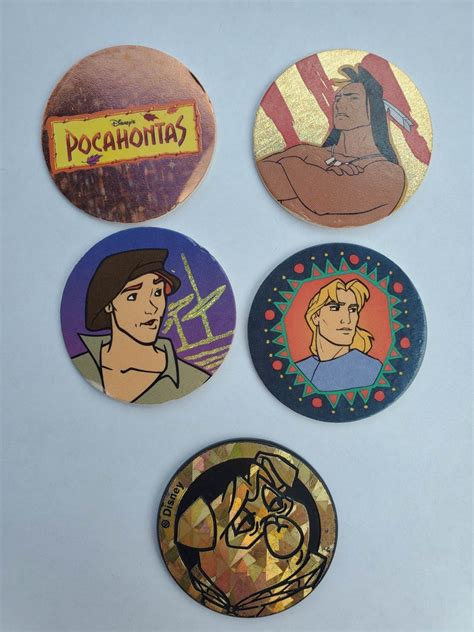 Vintage Disney Pocahontas Pogs Set Of 5 Milk Caps 1990s Retro Nostalgic Games Slammers