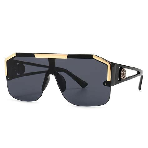 Oversized Square Sunglasses Men Women Vintage Metal Big Frame Semi