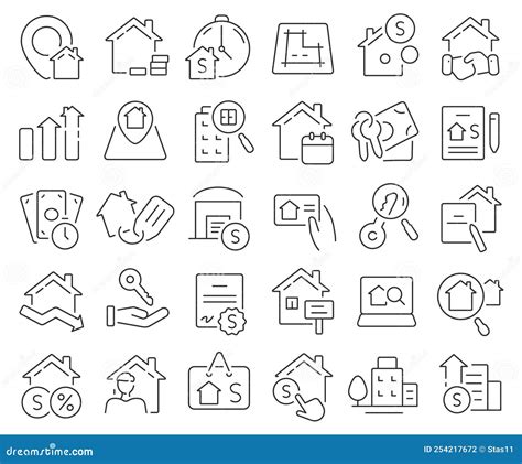 Real Estate Line Icons Collection Thin Outline Icons Pack Stock Vector