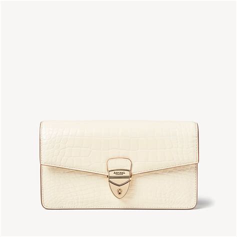 Ivory Patent Croc Mayfair 2 Clutch Bag Aspinal Of London