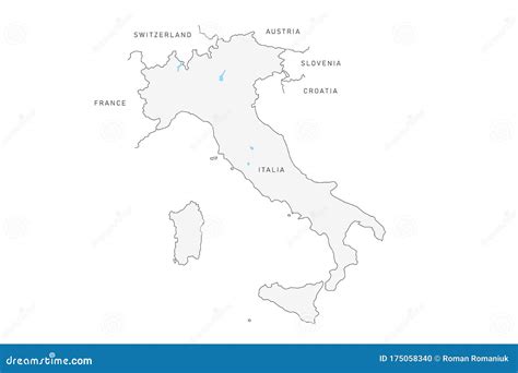 Italy Map Isolated On White Background Vector Thin Line Border Map Of
