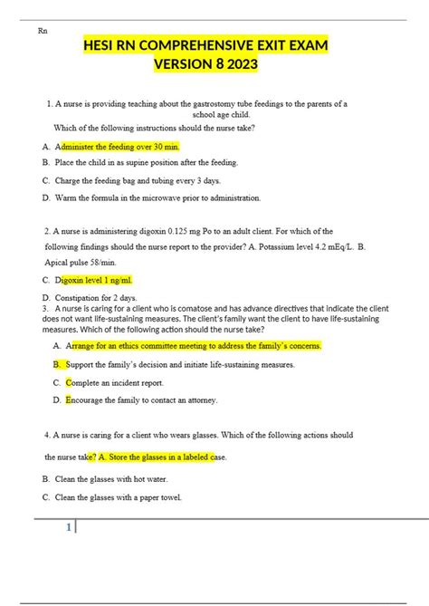 Hesi Rn Comprehensive Exit Exam Version 8 2023 Exam Nclex Study