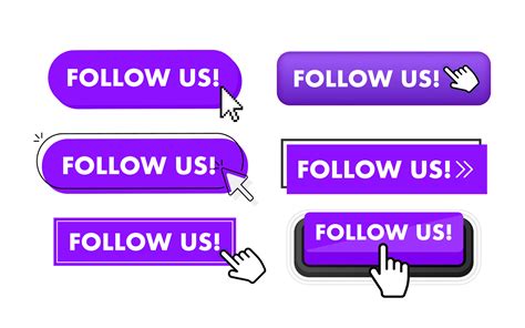Set Of Follow Us Button Hand Pointer Clicking Follow Us Web Buttons