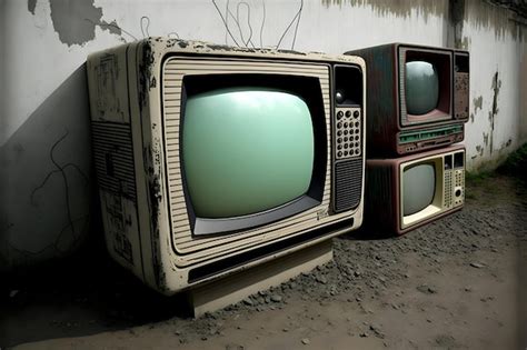 Premium Photo Turned Off Old Analog Tv Sets Stacked Along The Wall