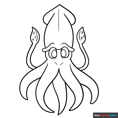 Easy Cartoon Squid Coloring Page Easy Drawing Guides