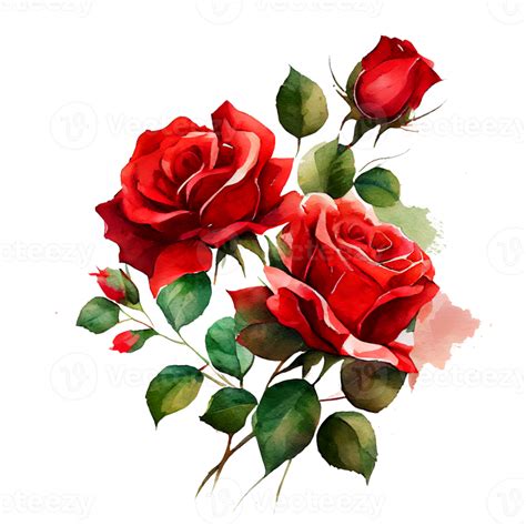 Watercolor Floral Bouquet Composition With Red Roses Png Transparent