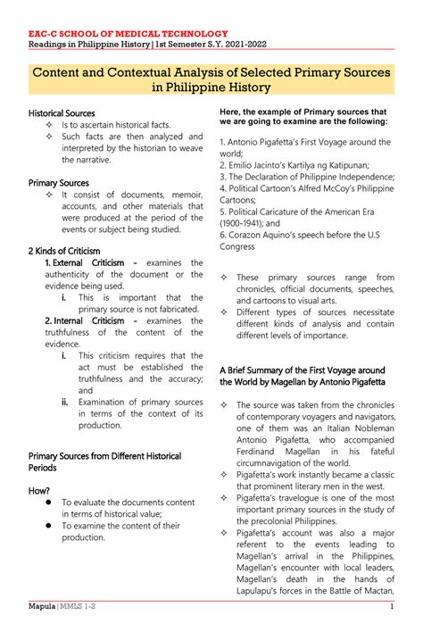 Content And Contextual Analysis Of Selected Primary Sources In