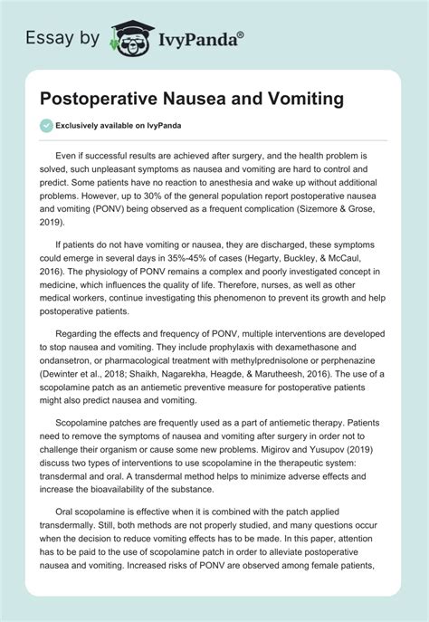 Postoperative Nausea And Vomiting 3613 Words Research Paper Example