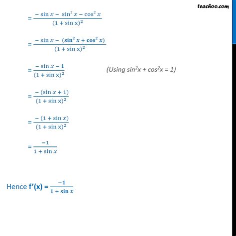 Misc 16 Find Derivative Cos X 1 Sin X Class 11 Miscellaneou