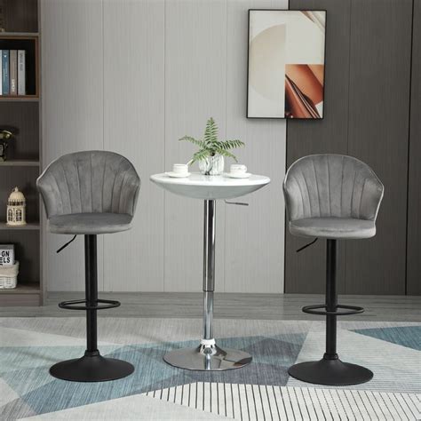 Barhocker Set 2 Teilig Drehbar Höhenverstellbar Lehne Samt Touch