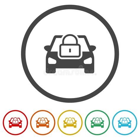 Car Alarm Protection Icon With A Lock Set Icons In Color Circle
