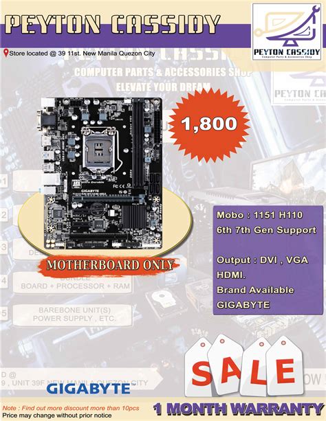 Motherboard Lga 1151 H110 6th Gen 7th Gen Support Brand Gigabyte Asus