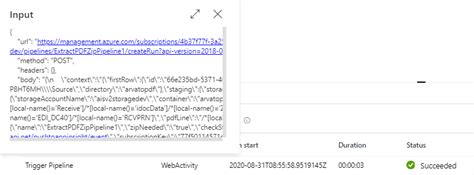 triggering a pipeline using web activity not able to pass parameters