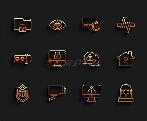 Set Line System Bug Security Camera Folder And Lock Monitor With Exclamation Mark Flasher