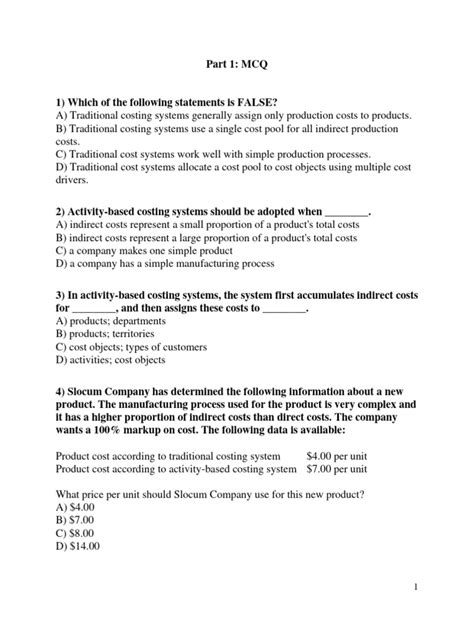 Abc Costing Questions And Exercises Pdf Cost Of Goods Sold Cost