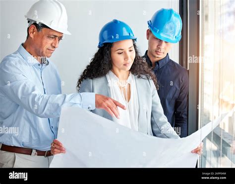 Architecture Blueprint And Business People Teamwork Planning Building Development And Civil