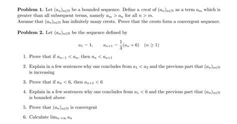 solved problem 1 let a nen be a bounded sequence define