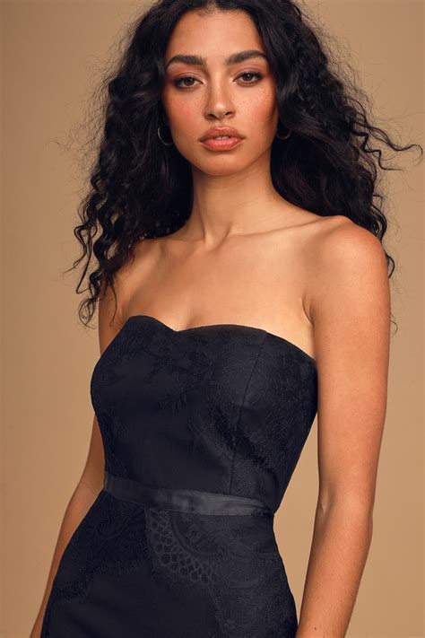 Sexy Black Mini Dress Lace Bodycon Dress Strapless Mini Dress Lulus