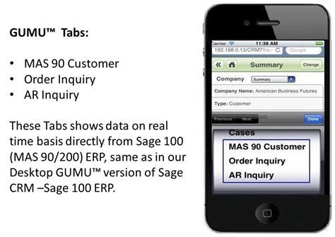 View Gumu For Sage Crm Sage 100 Integration Tabs In Iphone And Android Handheld Devices Sage Crm