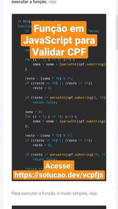 Validação De Cpf No Javascript Shorts Youtube