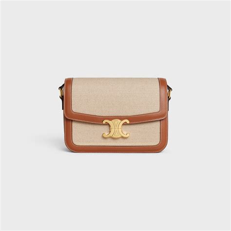 Classique Triomphe Bag In Textile And Calfskin Natural Tan Celine