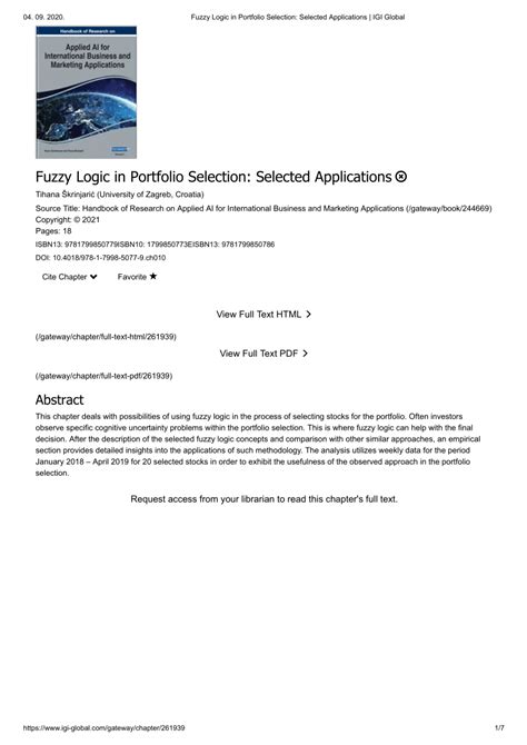 pdf fuzzy logic in portfolio selection selected applications