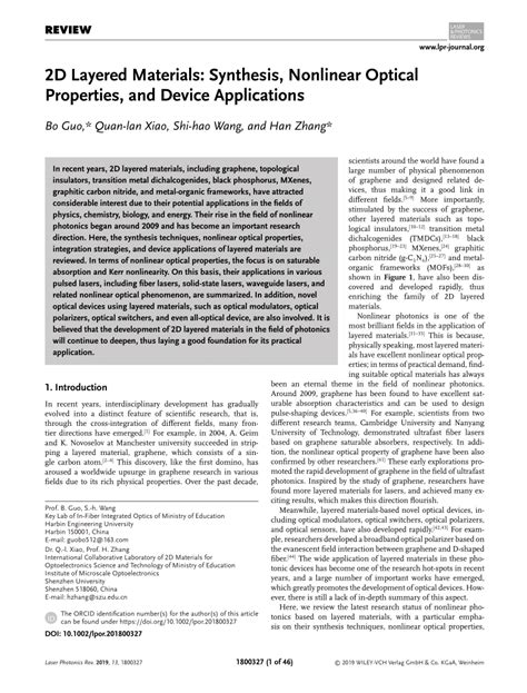 pdf 2d layered materials synthesis nonlinear optical properties