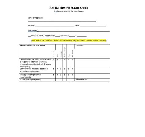 Job Interview Score Sheet Template Job Interview Score Sheet Interview Score Sheet Word