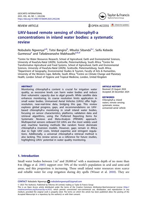 Pdf Uav Based Remote Sensing Of Chlorophyll A Concentrations In