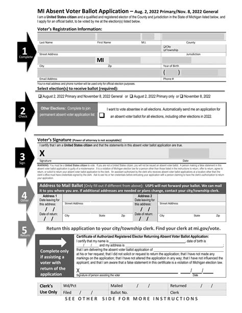 2022 Michigan Mi Absent Voter Ballot Application Fill Out Sign