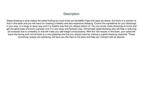 Ppt Ebook Read Salad Dressings 120 Creative Dressings Recipes For